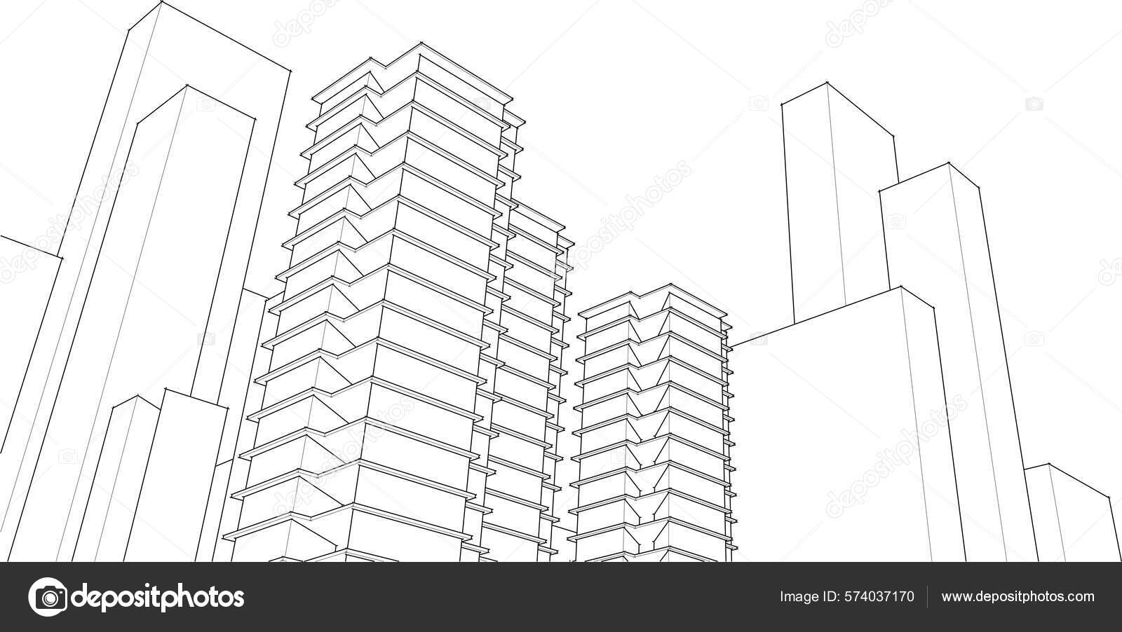 Modern Skyscrapers Architectural Sketch Vector Illustration Stock ...