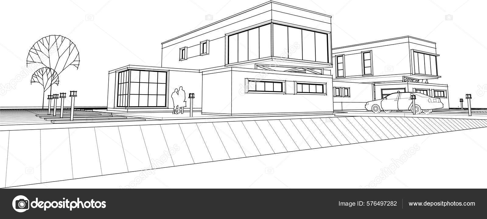 Modern House Consoles Render Architecture Design Sketch Stock Vector by ...