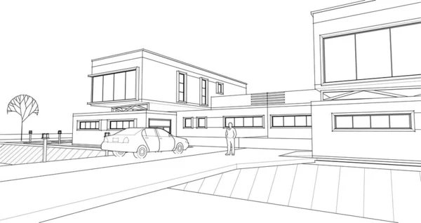 Modern House Consoles Render Architecture Design Sketch Stock Vector by ...