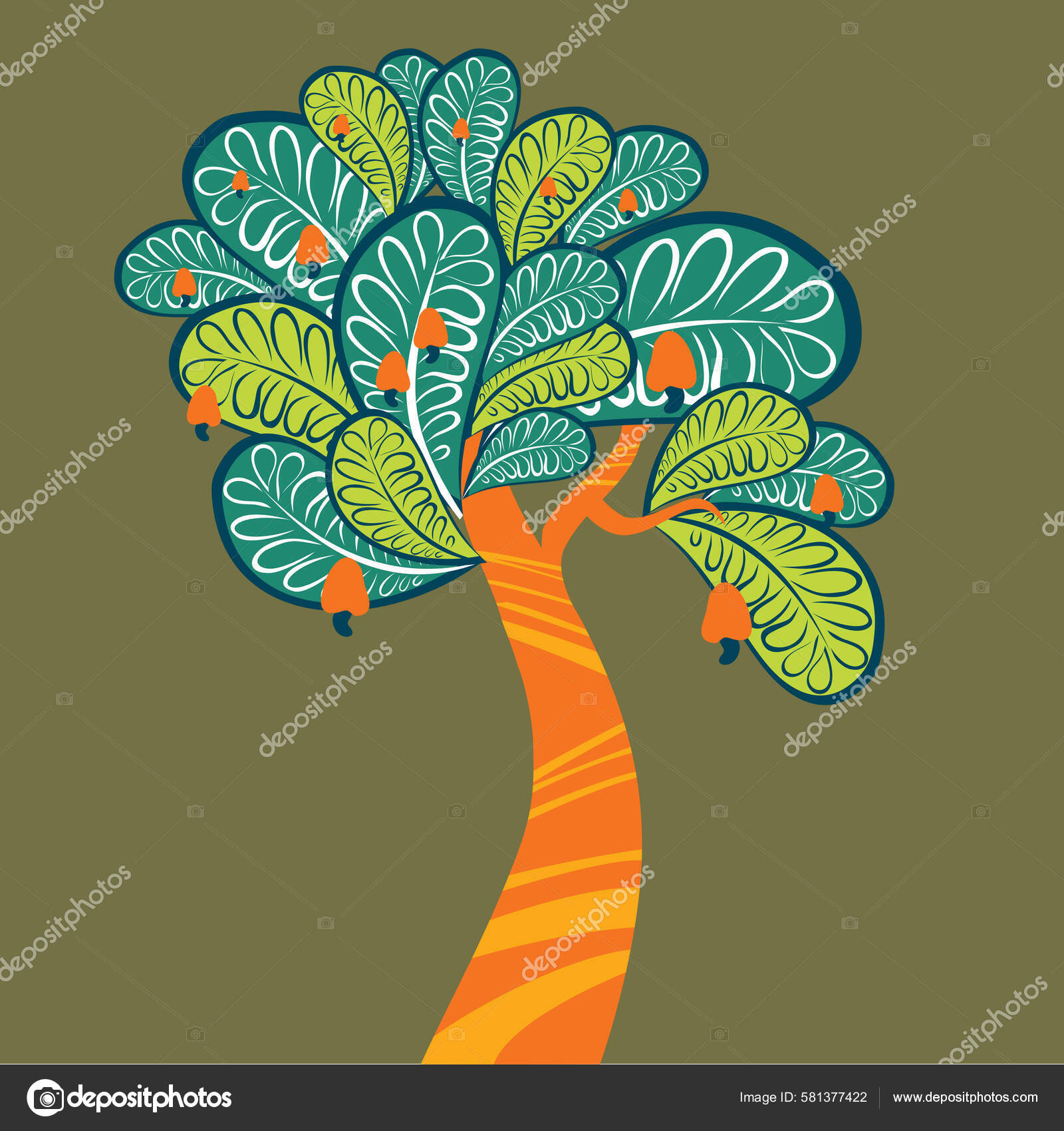 Sinhala Tamil New Year Kaju Tree Cashew Tree Stock Vector by ...