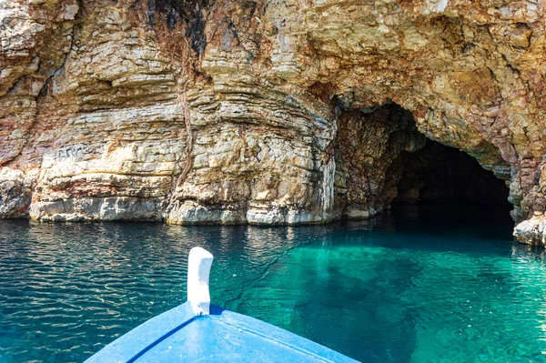 Boat trip view towards the famous caves of Votsi beach in Alonnisos ...