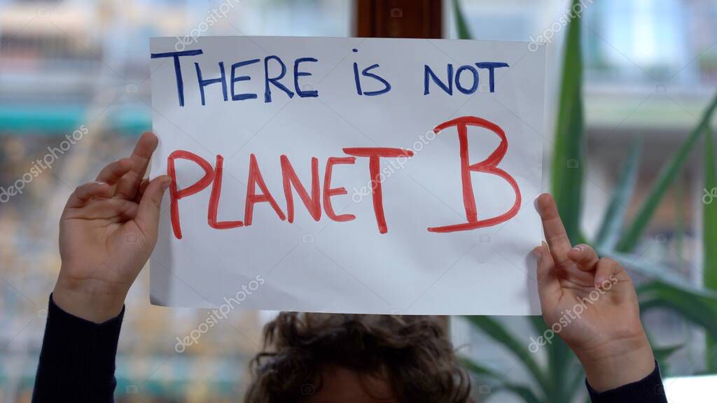 niño ambientalista en casa protesta contra el calentamiento global y el ...