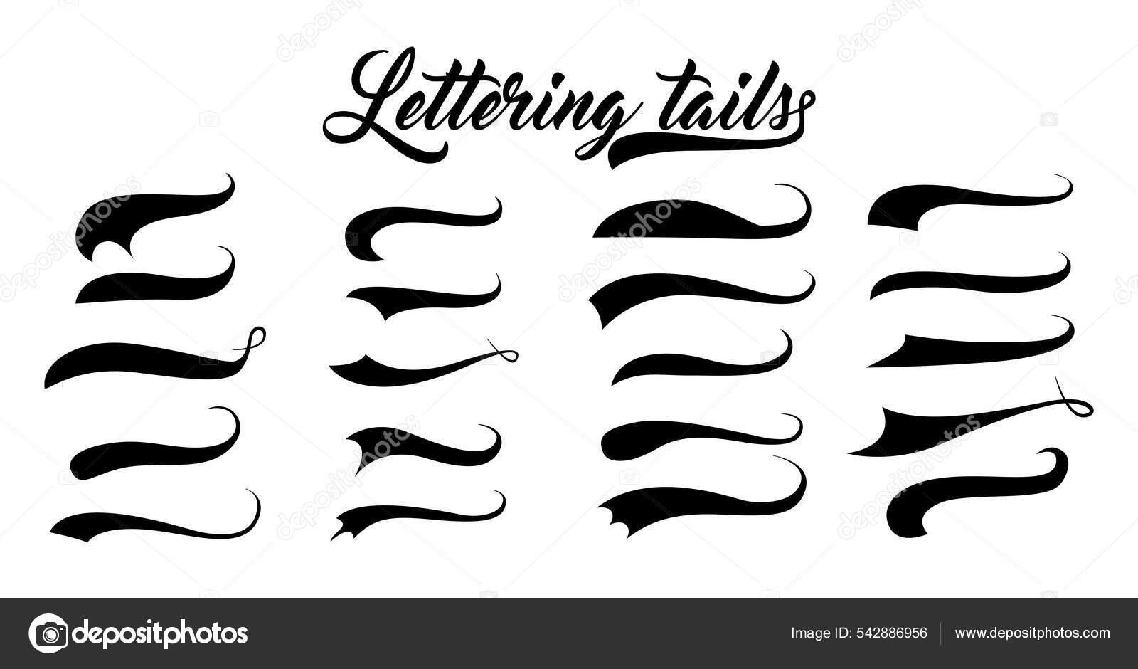 Swoosh and swash typography tails shape. Underline retro swoop wave ...