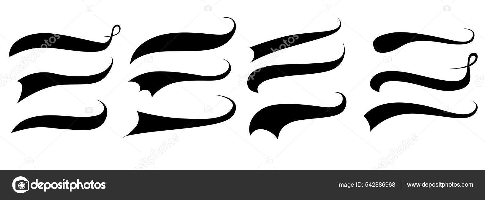 Swoosh and swash typography tails shape. Underline retro swoop wave ...