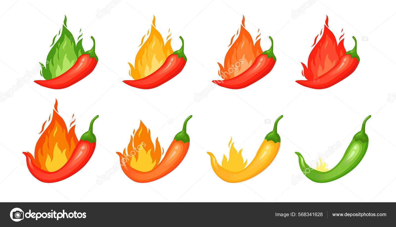 Cabai pedas tingkat makanan pedas. Indikator skala panas dengan posisi ...