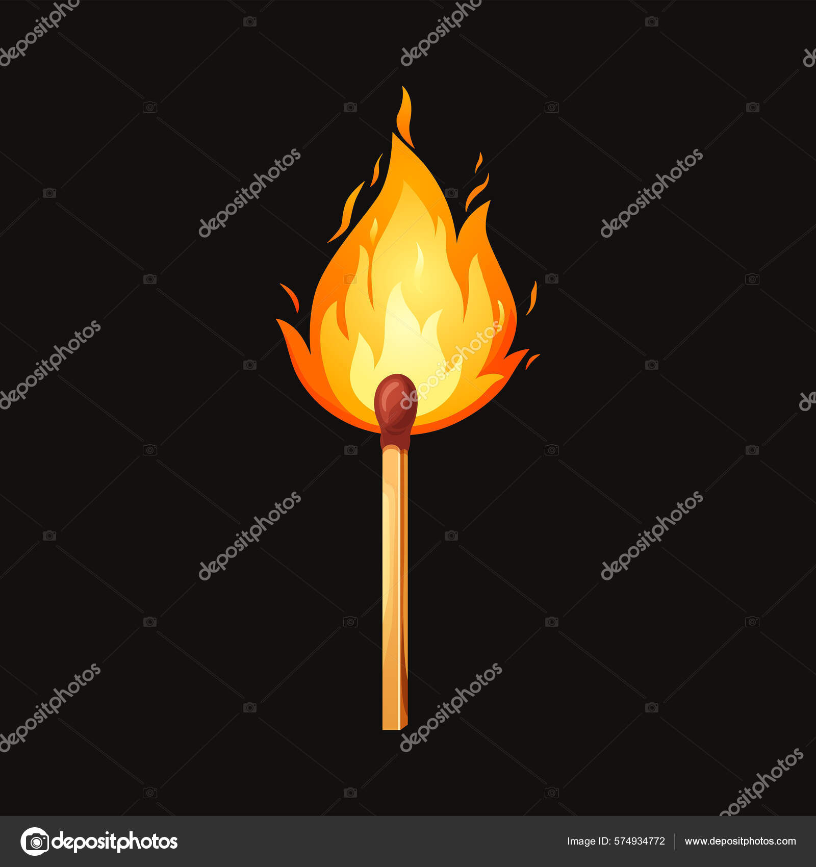 Burnt Match Stick Fire Whole Ignite Wooden Matchstick Cartoon Safety ...