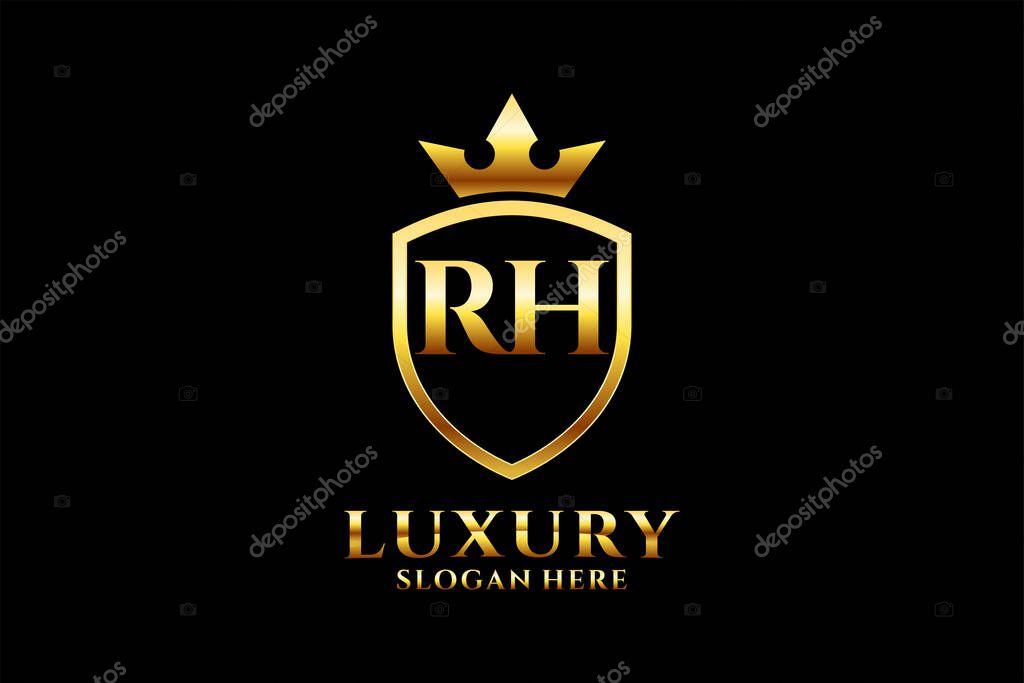 RH elegante logotipo monograma de lujo o plantilla de insignia con ...