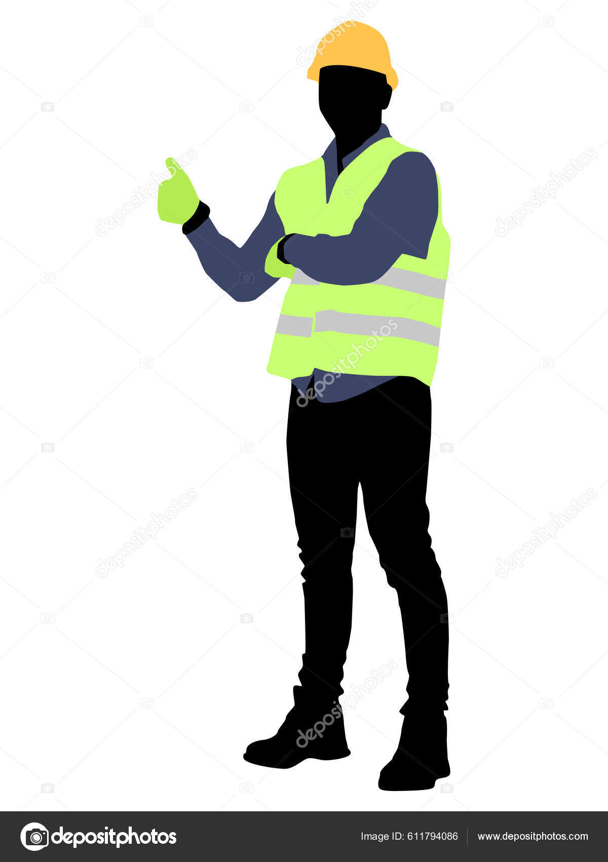 Silhouette Worker Helmet Vector Flat Style Illustration Isolated White ...