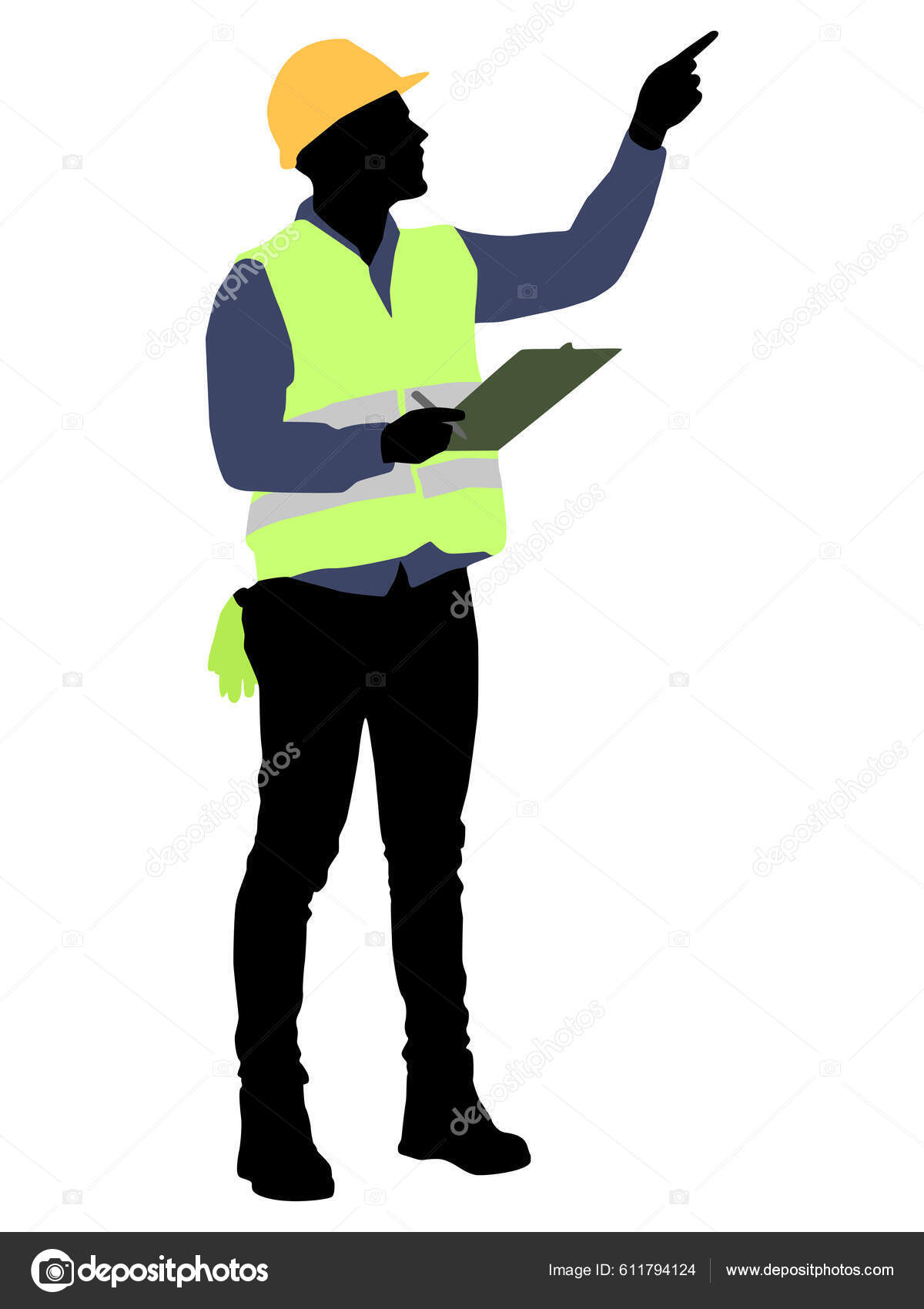 Silhouette Worker Helmet Vector Flat Style Illustration Isolated White ...