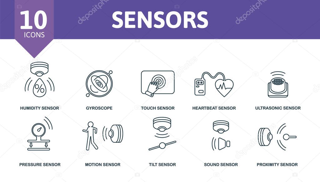 Conjunto de iconos del sensor. Colección de elementos simples como el ...