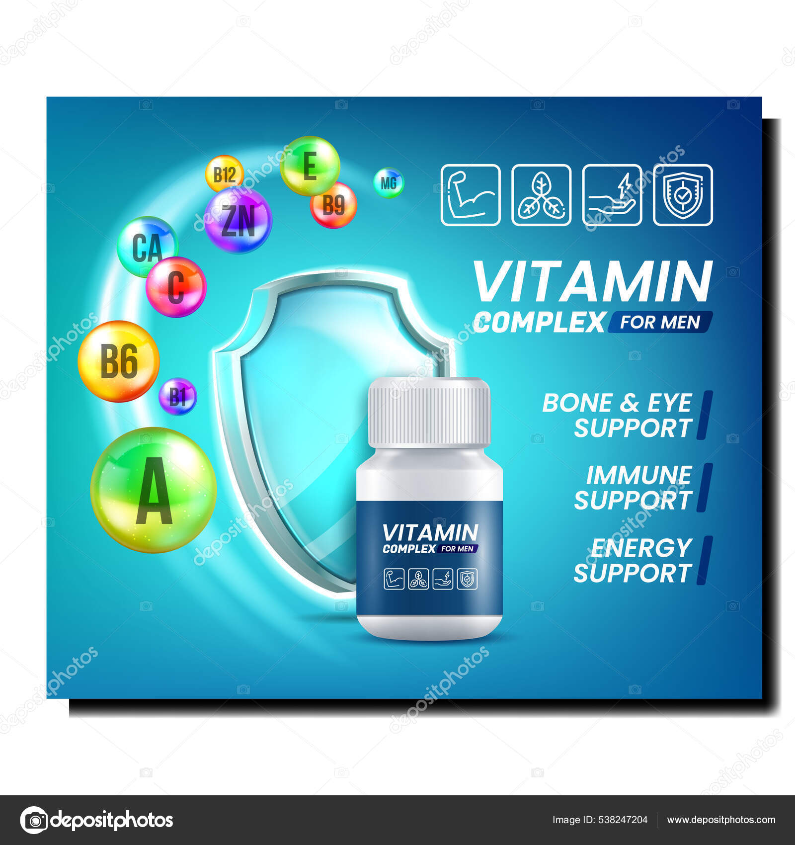 Man Vitamin health poster vector Stock Vector by ©pikepicture 538247204