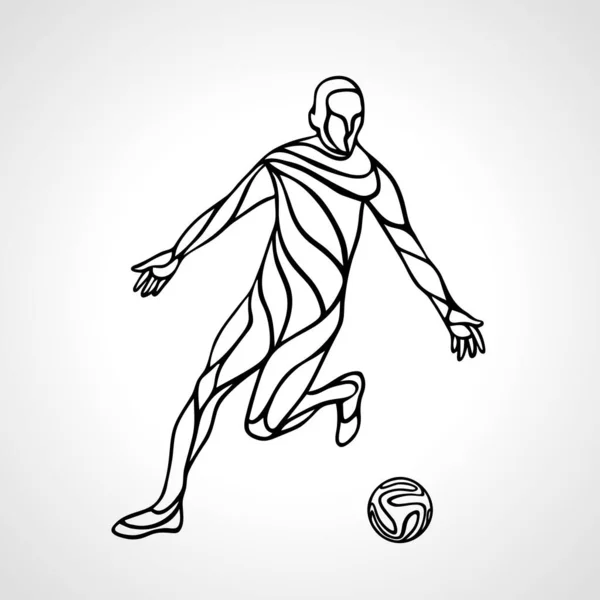 Soccer or football player kicks the ball. Abstract line art vector ...