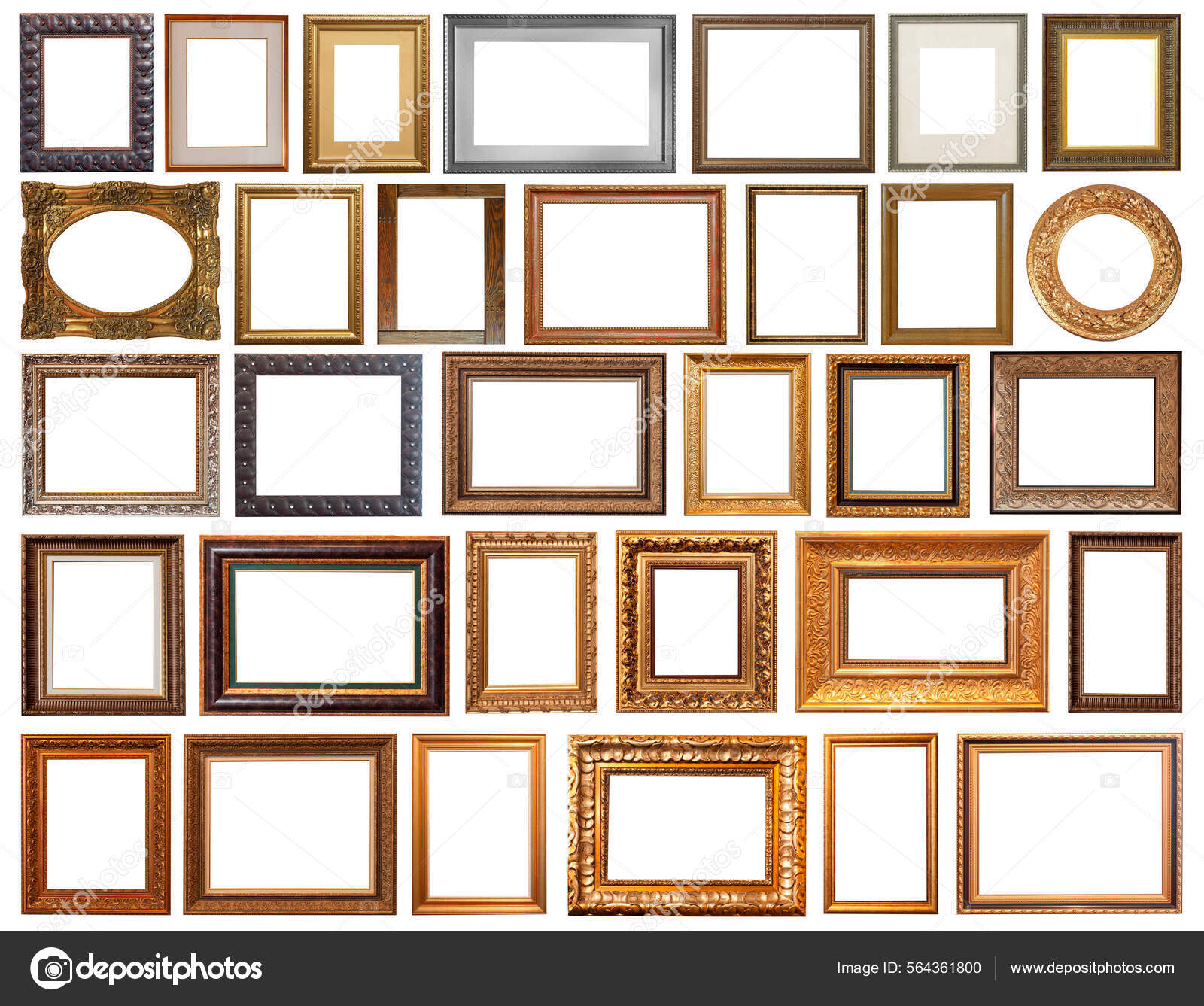 Set Picture Frames Isolated White Background Retro Gilding Gold Silver ...