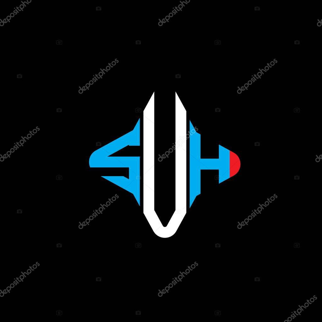 Diseño creativo del logotipo de la letra SUH con gráfico vectorial 2023