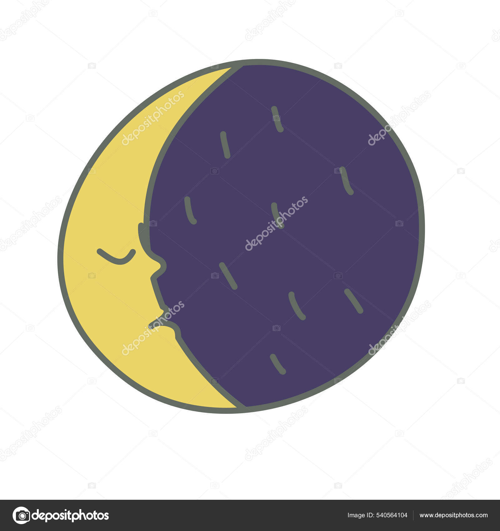 Luna Character Comic Cartoon Style Crescent Moon Night Sky Face Vetor ...