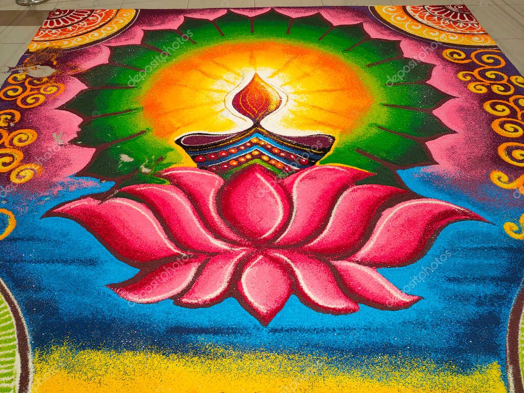 SELANGOR, MALAYSIA -OCTOBER 29, 2021: Attractive Deepavali Kolam design ...