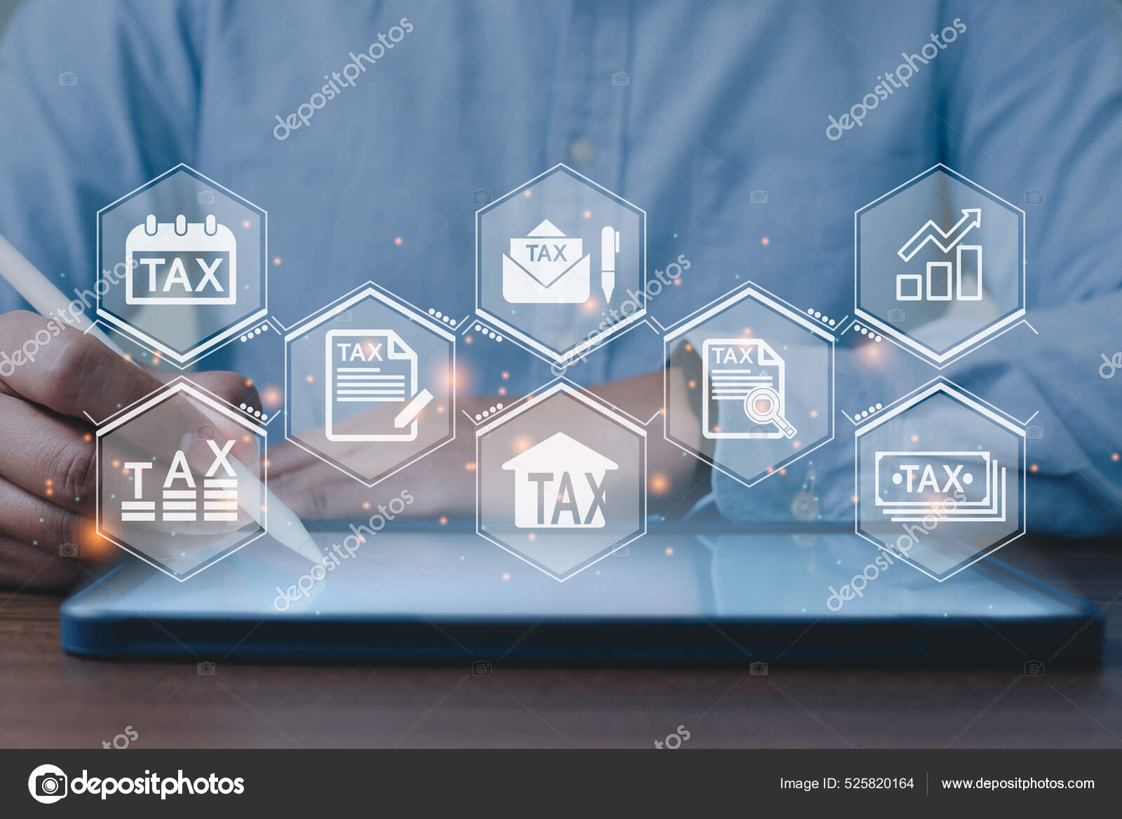 Businessman Using Taplet Complete Individual Income Tax Return Form ...
