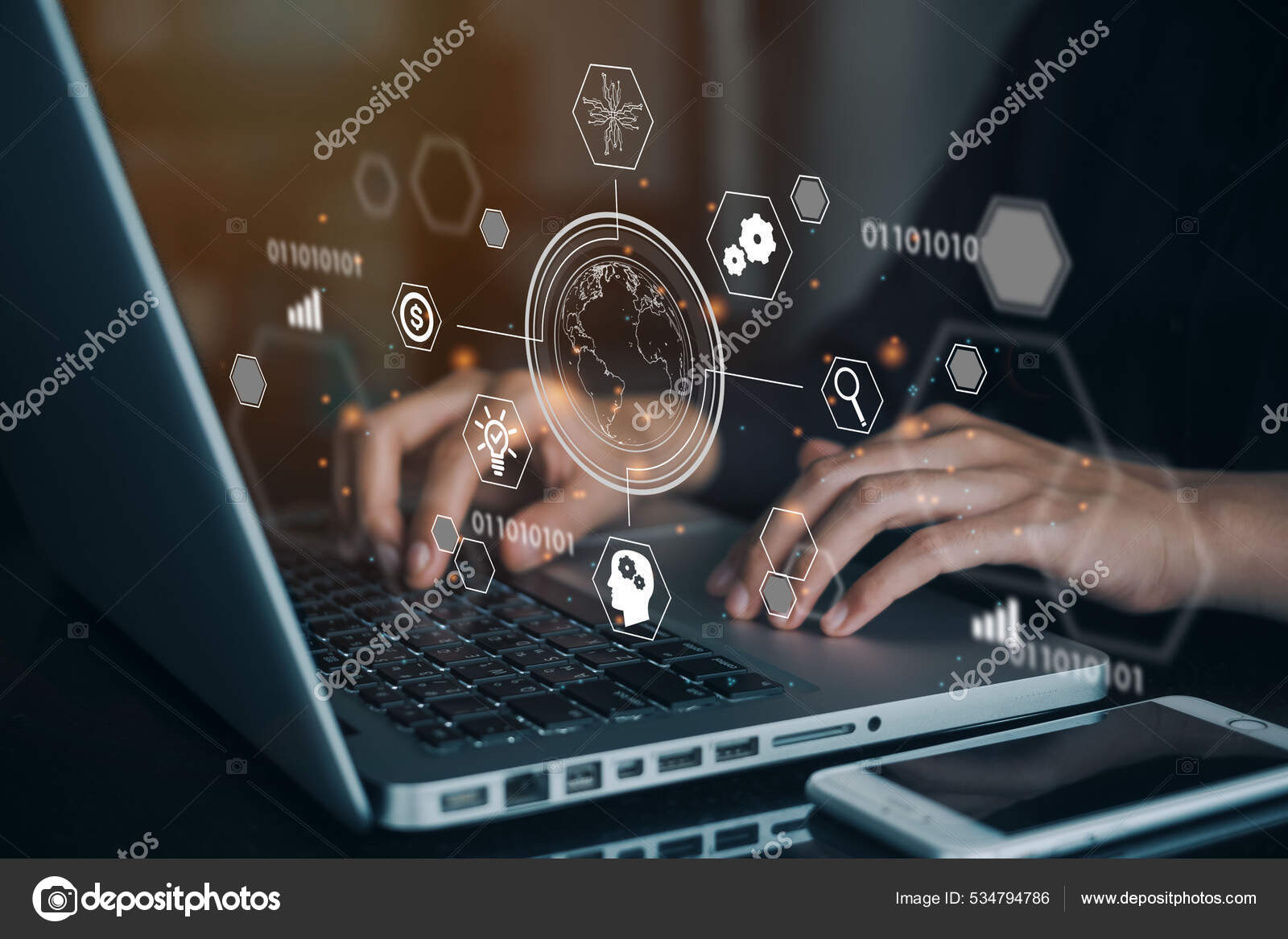 Businesswoman Using Computer Demonstrate Network Connectivity ...