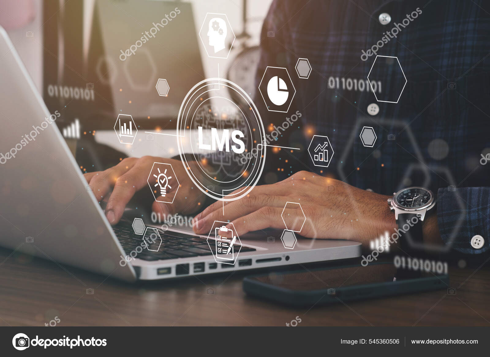 Businessman Using Computer Lms Learning Management System Web Icon ...