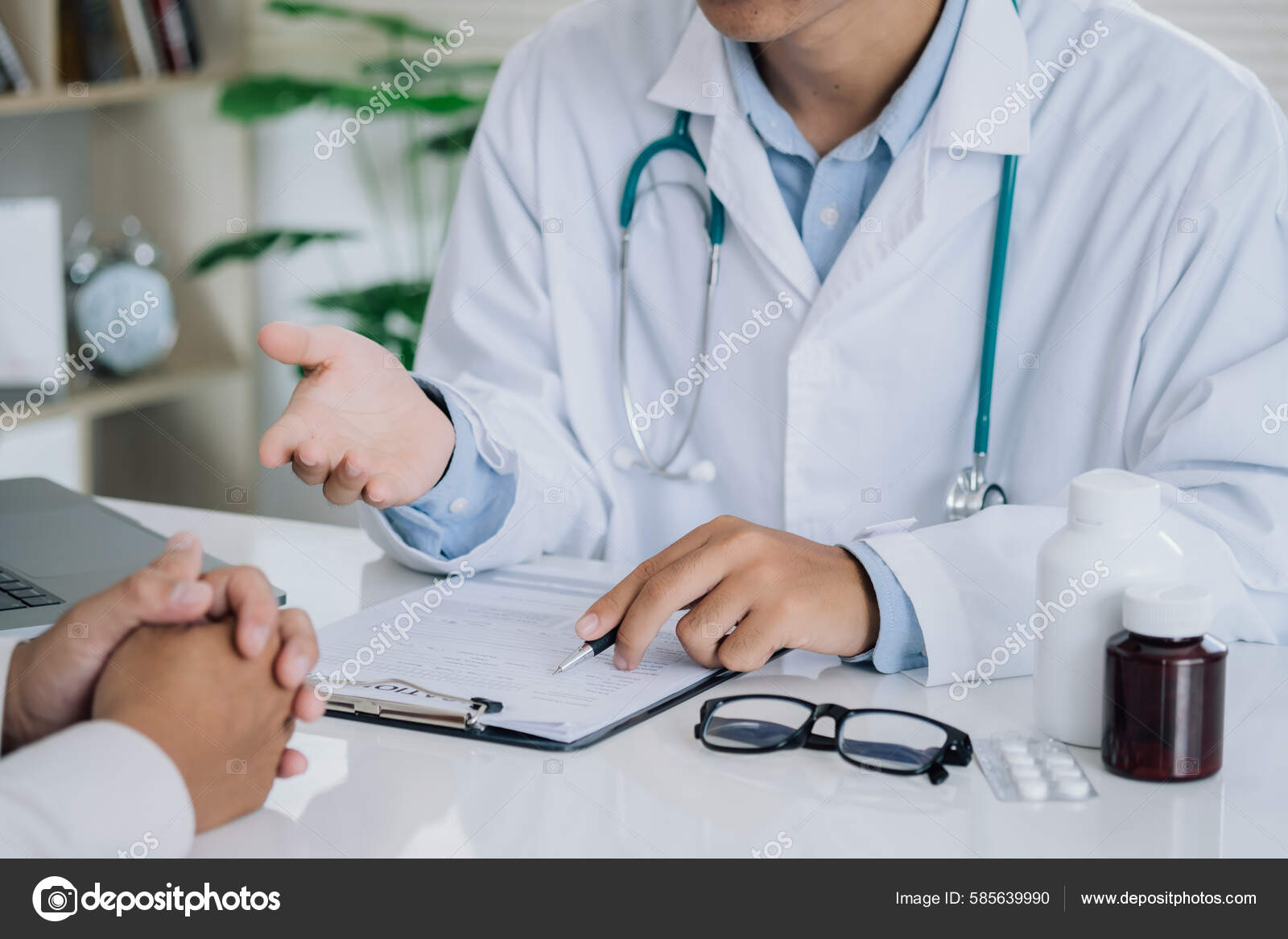 Asian Doctor Examining Abnormal Items Body Diagnosing Disease Paper ...