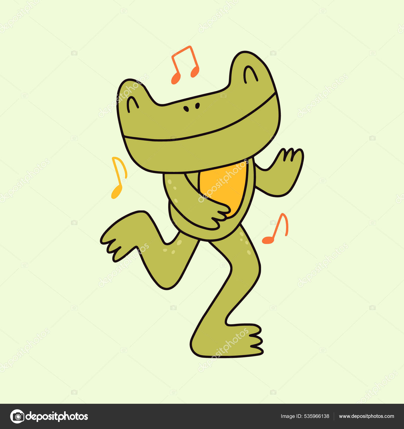 Dancing frog listen to the music. Cute cartoon doodle toad, have fun ...