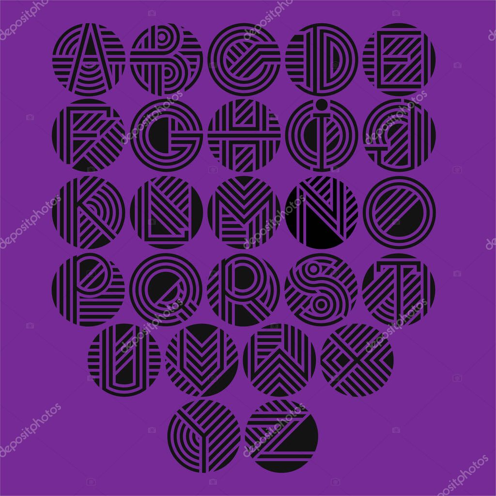 art design creative letters english alphabet in a circle with stripes ...