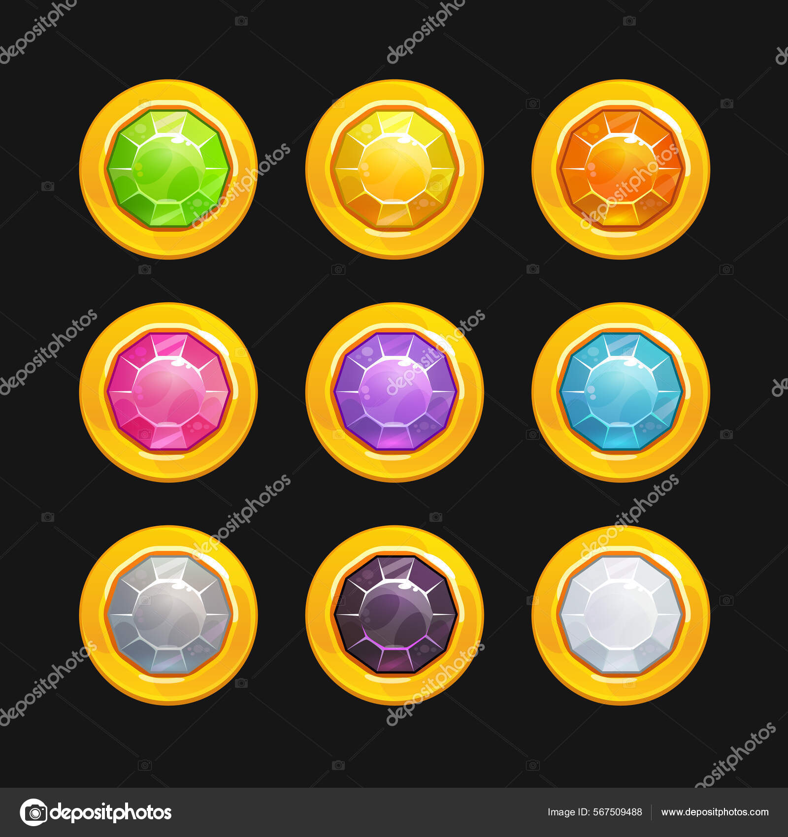 Multicolored shiny crystal assets for game design. Stock Vector by ...