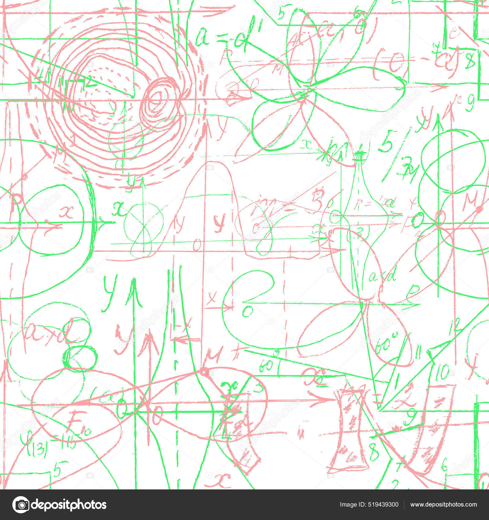 Math Geometry Seamless Pattern Handwriting Drawing Various Graph ...