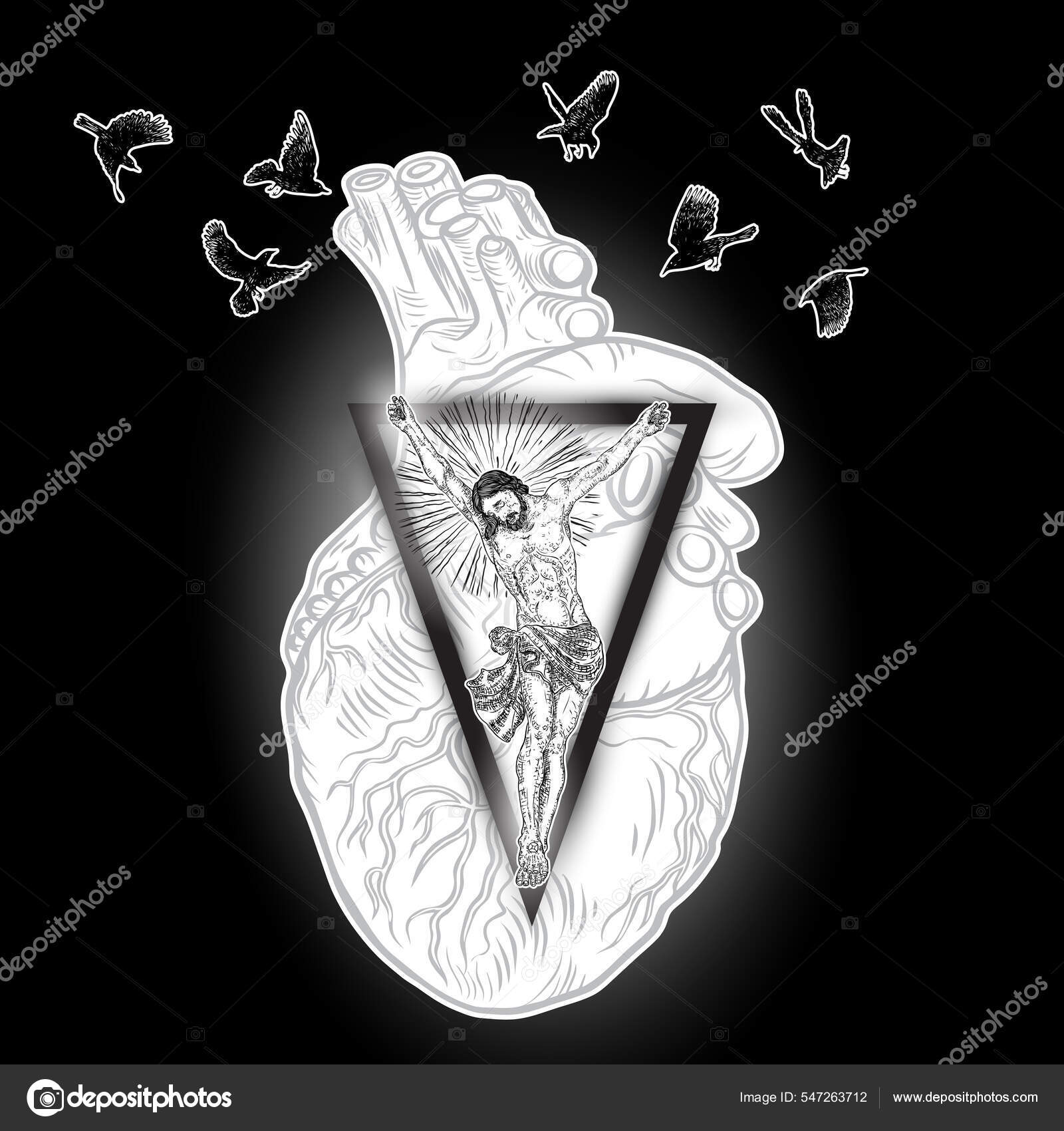 Jesus Christ Sacred Geometry Triangle Tattoo Silver Beams Background ...