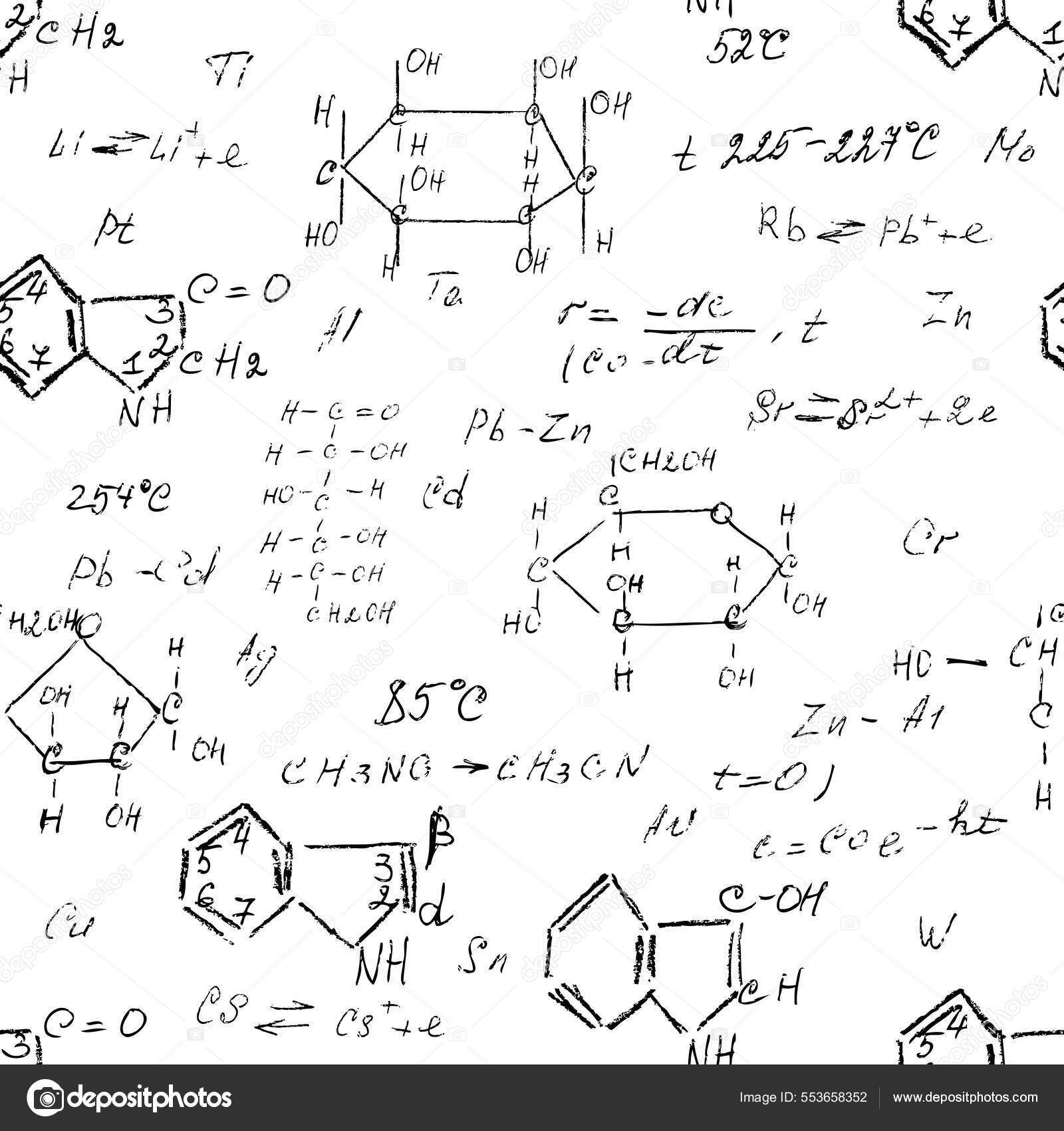 Chemistry Seamless Pattern Handwriting Various Formulas Molecules ...