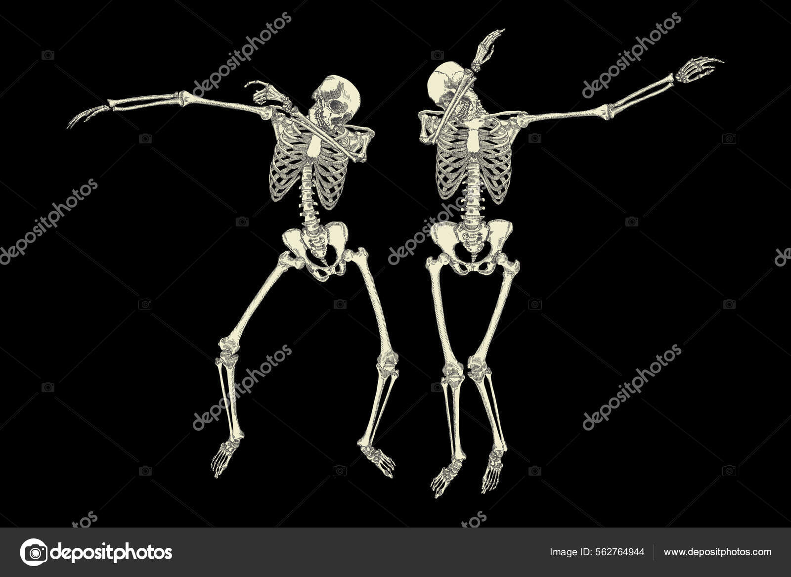 Human Skeletons Dancing Dab Friends Perform Dabbing Move Gesture Group ...