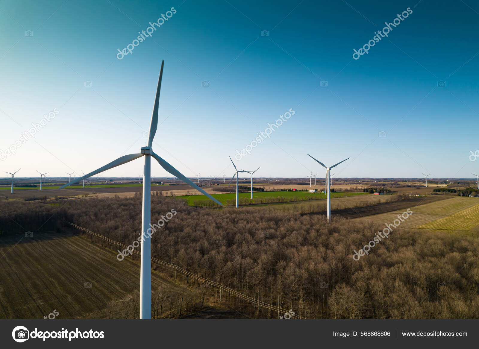 Shot Landscape Wind Turbines Power Station Farms Background ...
