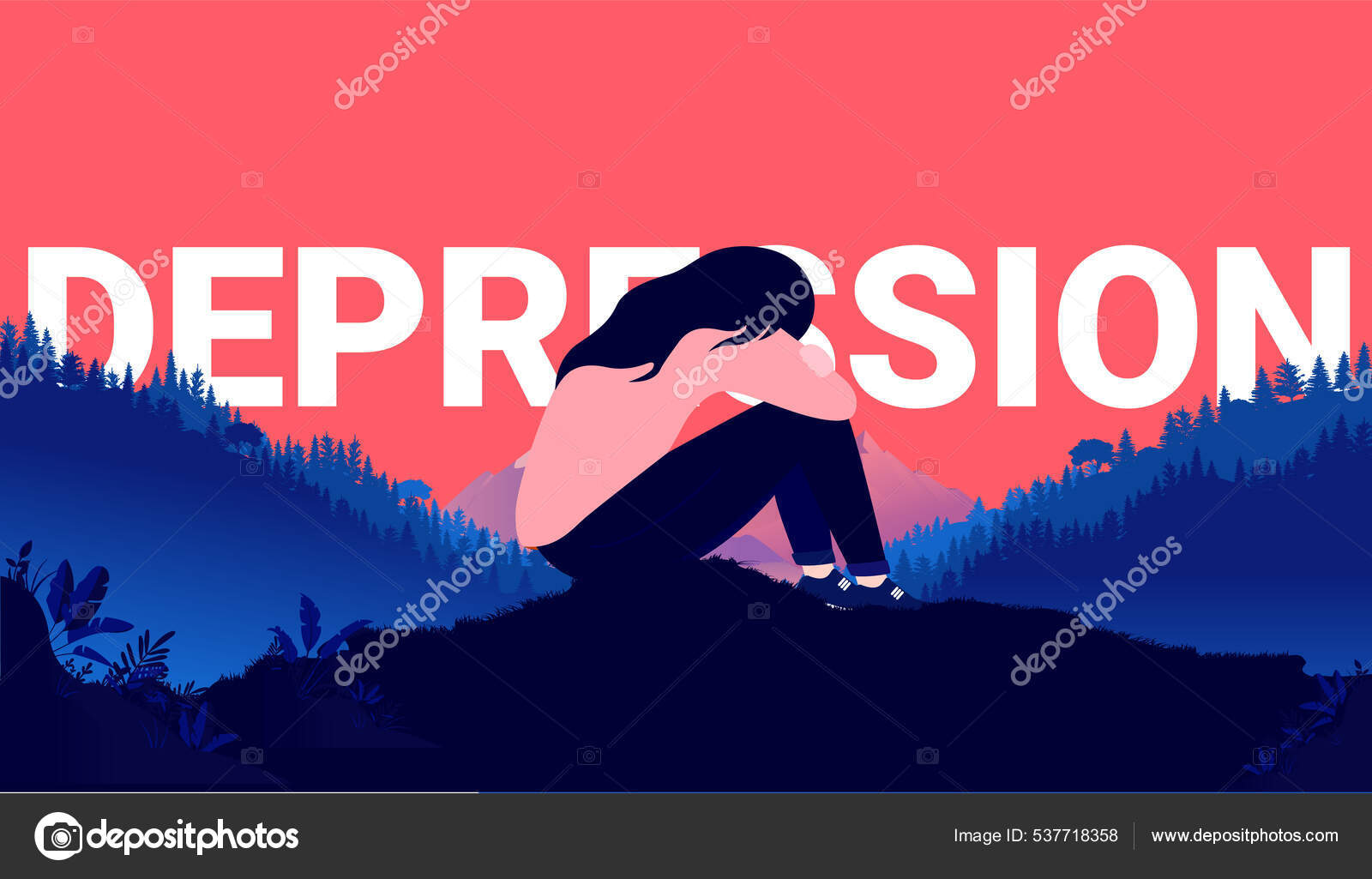 Dealing Depression Sad Woman Sitting Alone Landscape Feeling Depressed ...