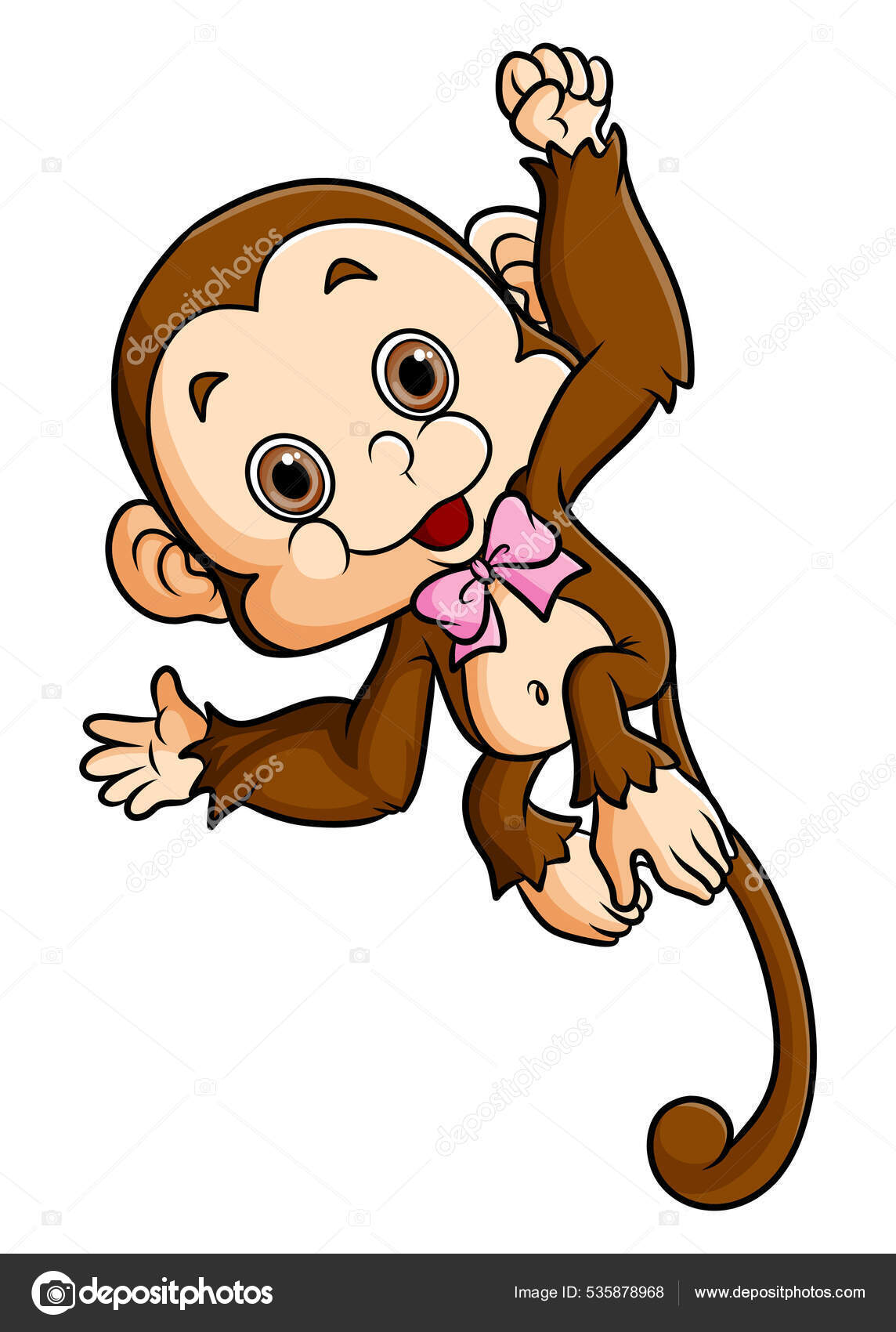 Cute Monkey Hanging Hand Waving Illustration Stock Vector by ...