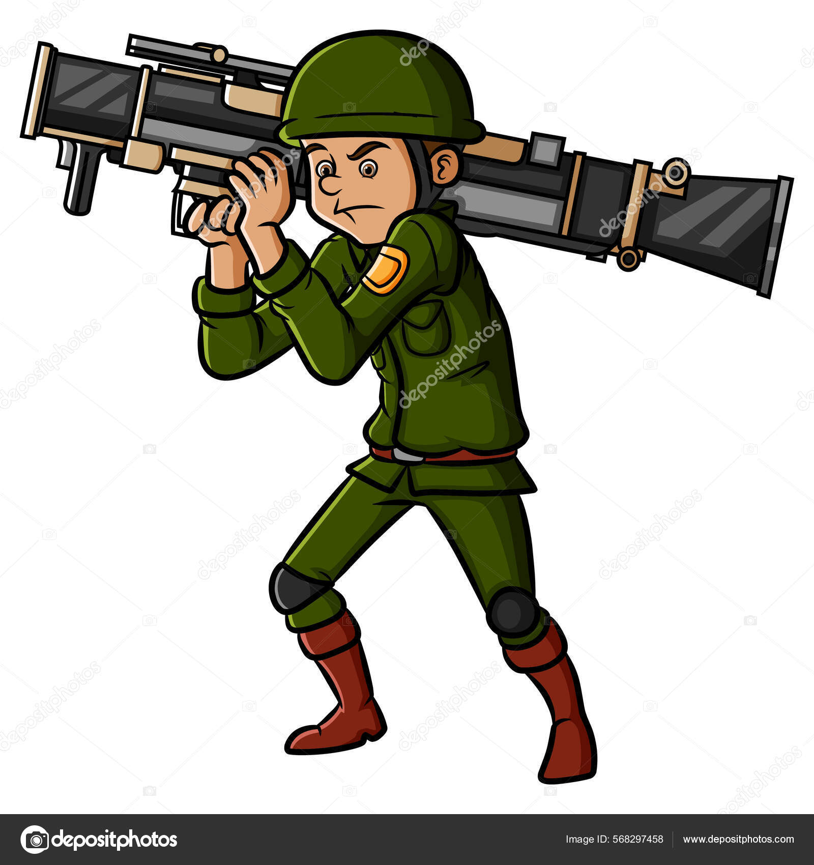Soldado Sostiene Larga Grande Bazuca Ilustración Vector de stock ...