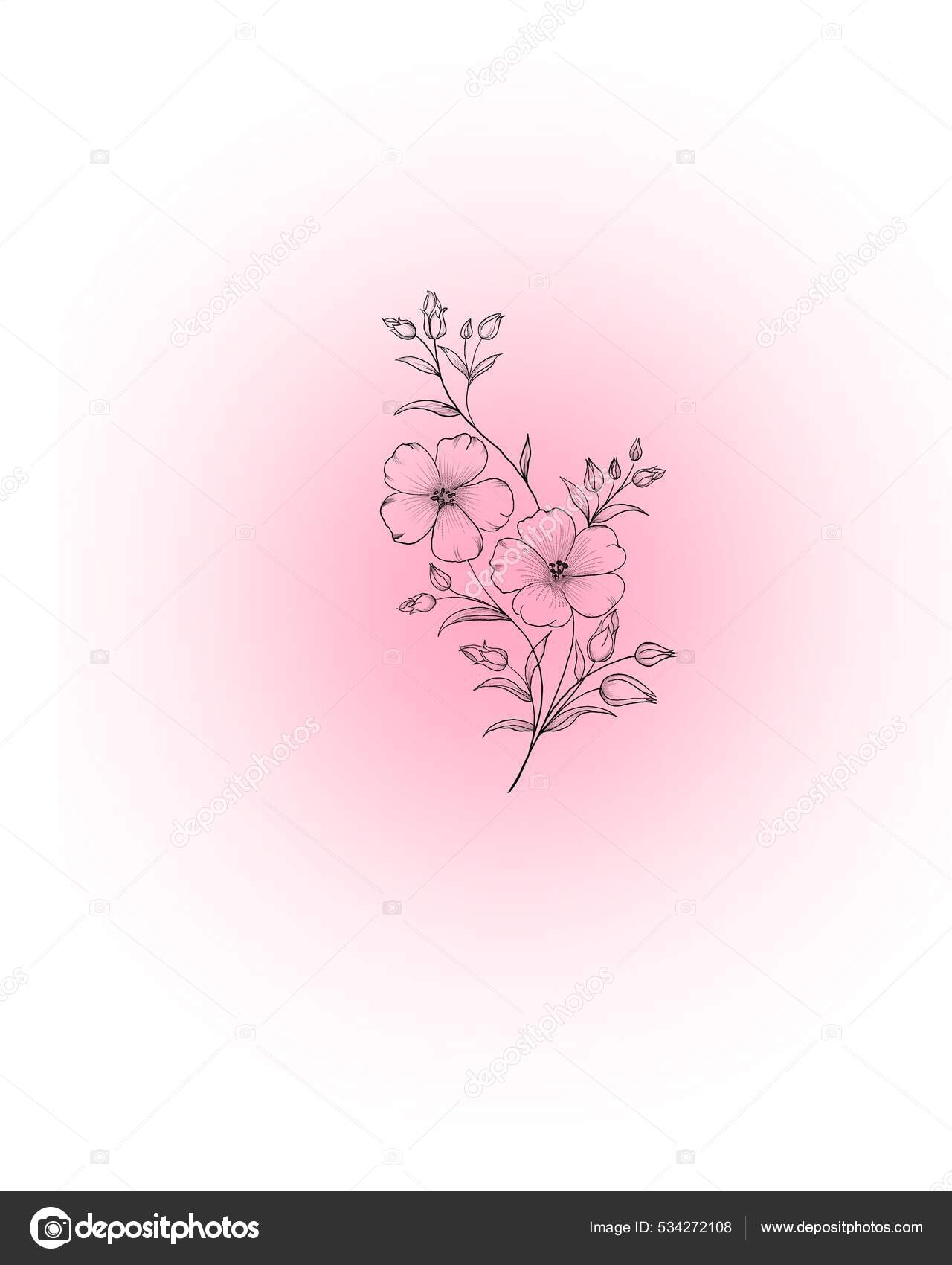Beautiful sketch of a tattoo - a delicate twig with flowers . Flowers ...