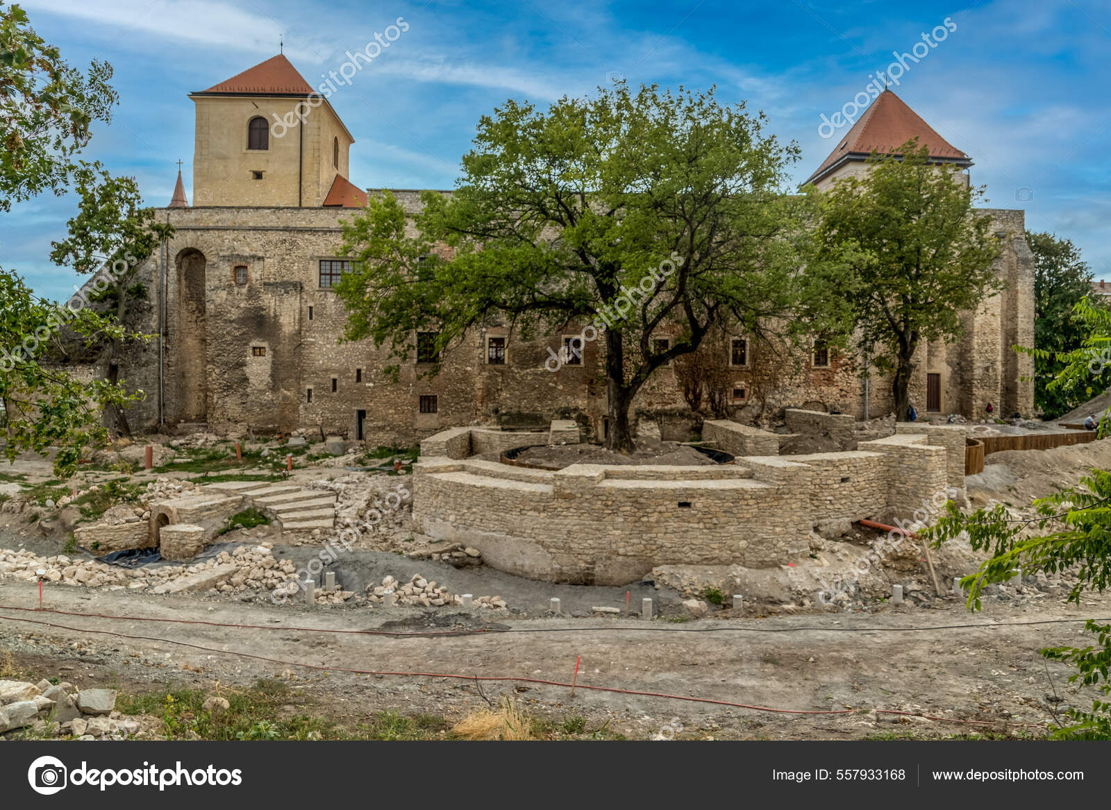 Varpalota Thury Castle Red Roof Three Square Towers Gate House Stock ...