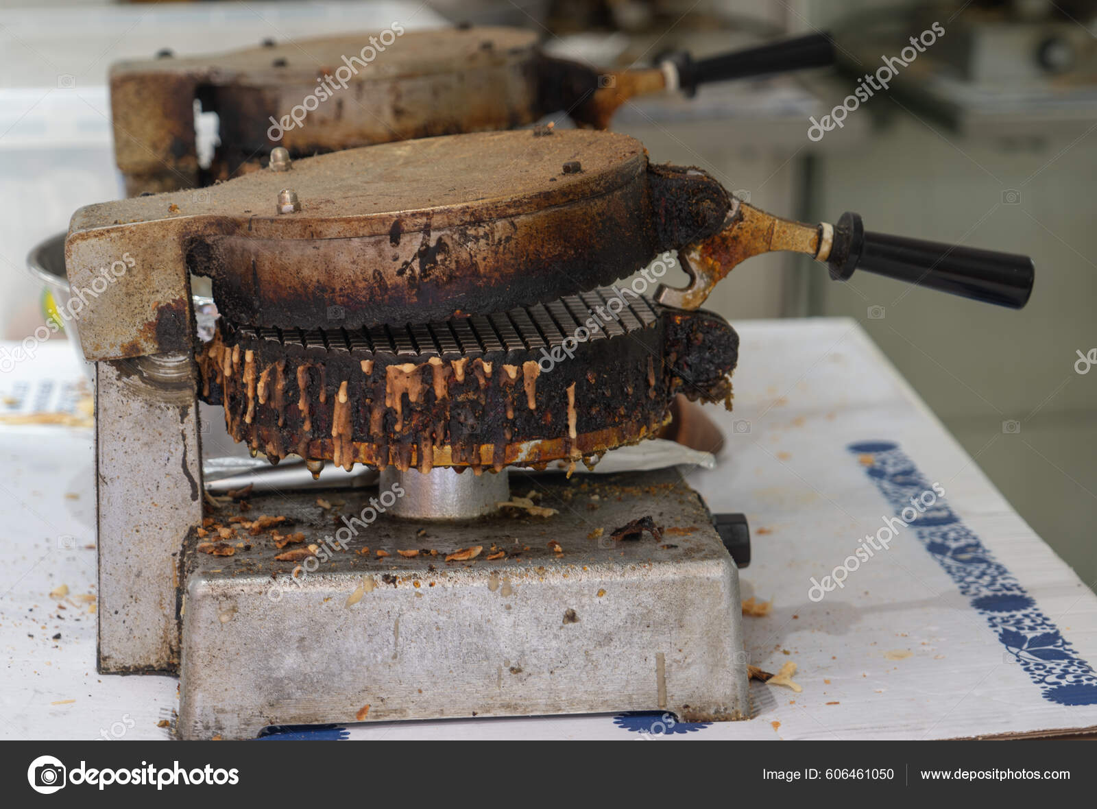 Two Dirty Waffle Makers Burnt Batter Stuck Rim — Stock Photo ...