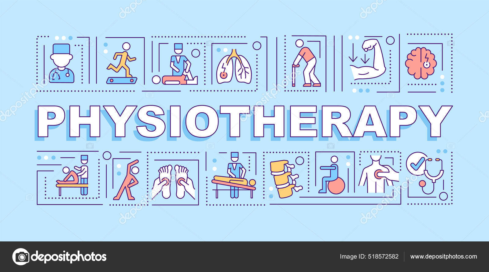 Banner Conceptos Palabras Fisioterapia Atención Salud Física Infografías Con Iconos Vector de ...