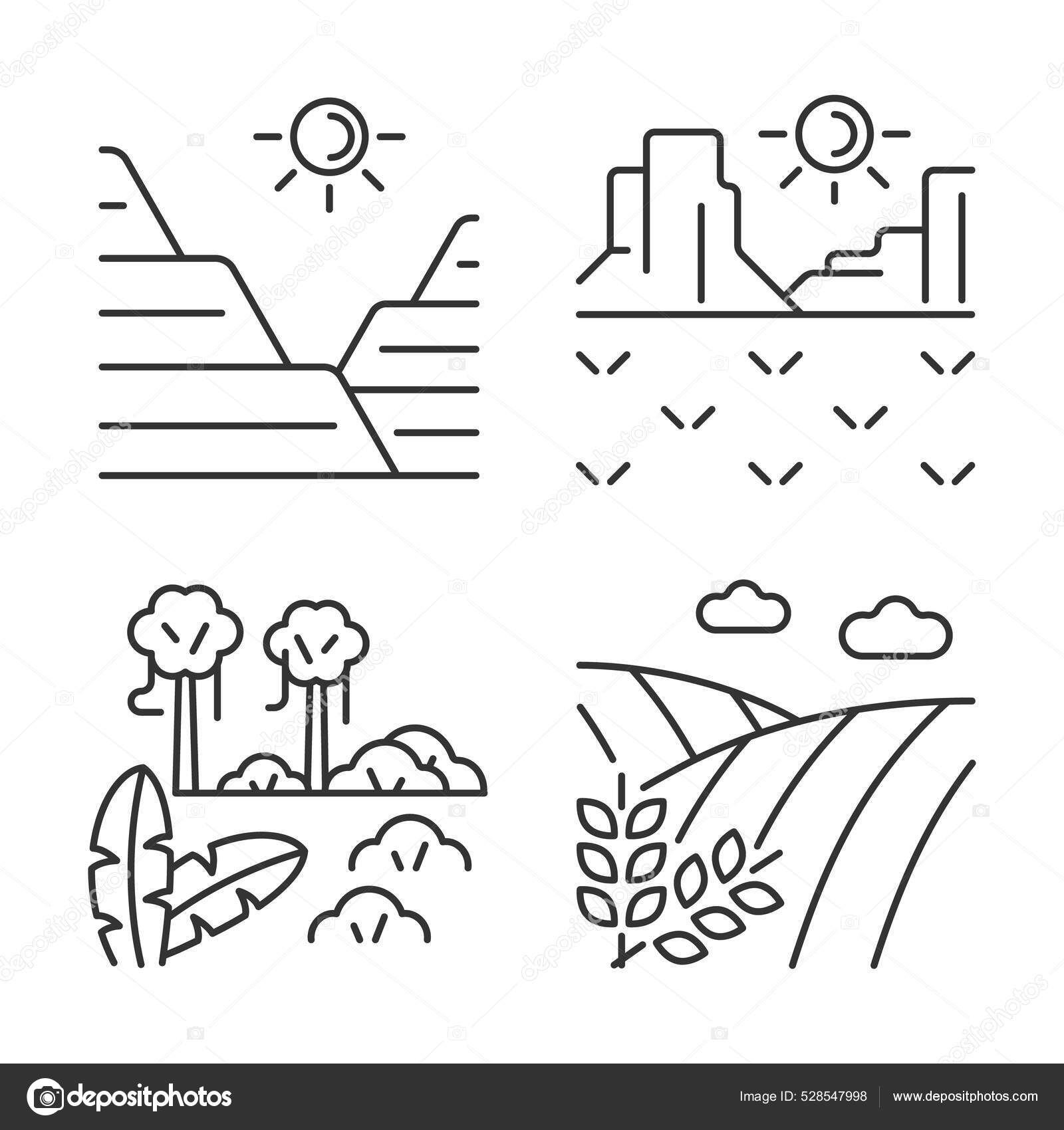 Landforms Linear Icons Set Sediment Rock Land Formation Hot Climate ...