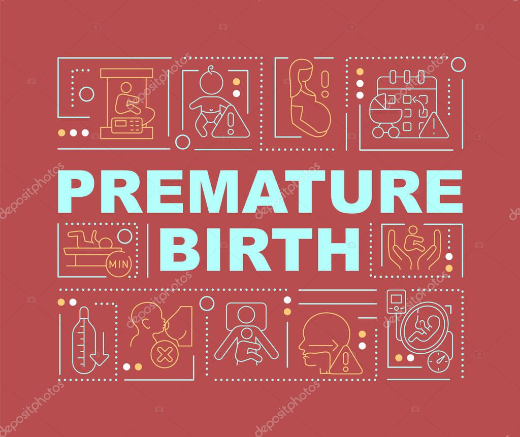 Parto prematuro y conceptos de palabras de nacimiento banner. Riesgo de ...