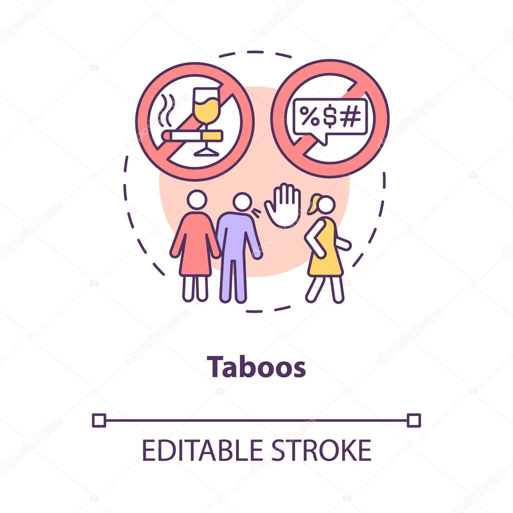 Icono de concepto tabú social. Comportamiento incorrecto en comunidad ...