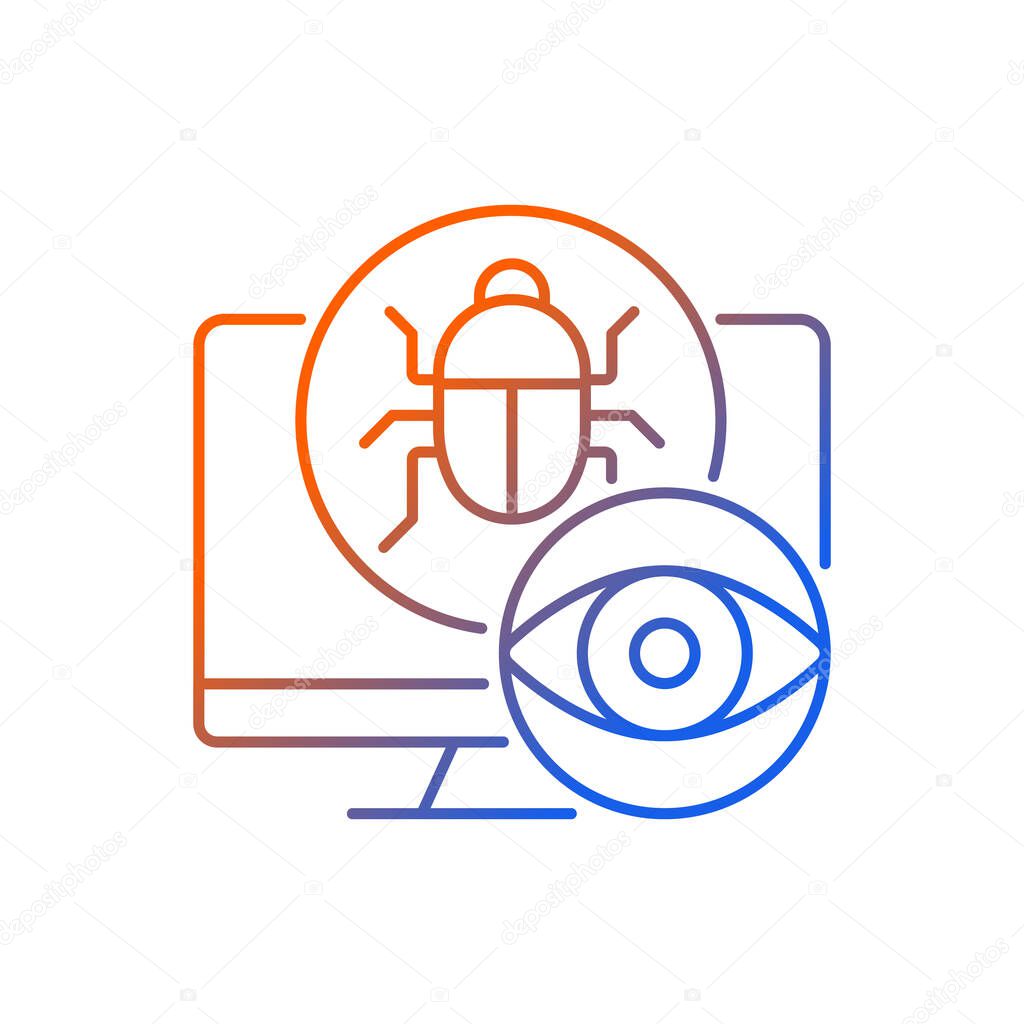 Gradiente de spyware icono de vector lineal. Software malicioso. Espiar y monitorear malware ...