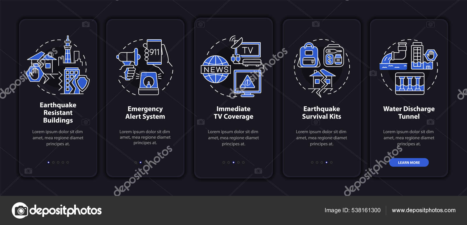 Earthquake Mitigation Strategies Night Mode Onboarding Mobile App ...