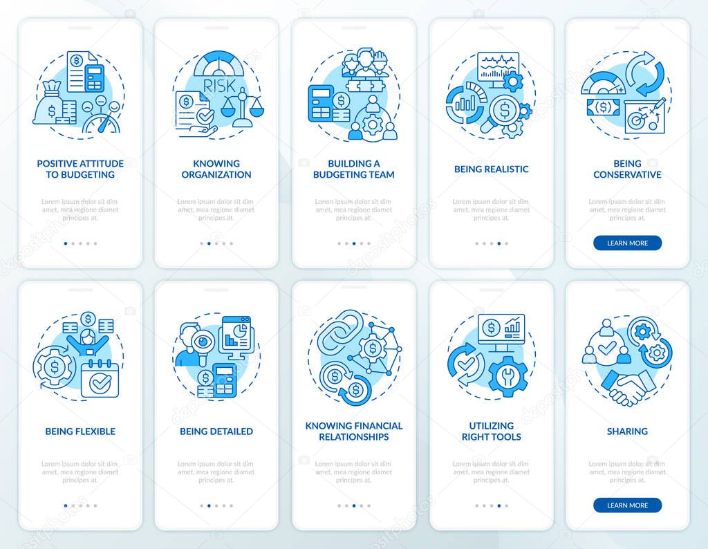 Plan de negocio financiero azul onboarding conjunto de pantalla de la ...