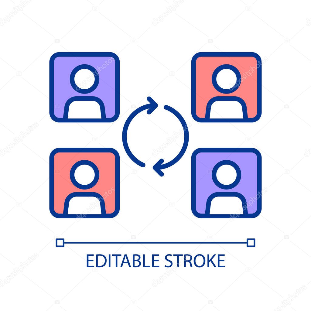 Interacción de las personas en línea icono de color RGB. Cooperación ...