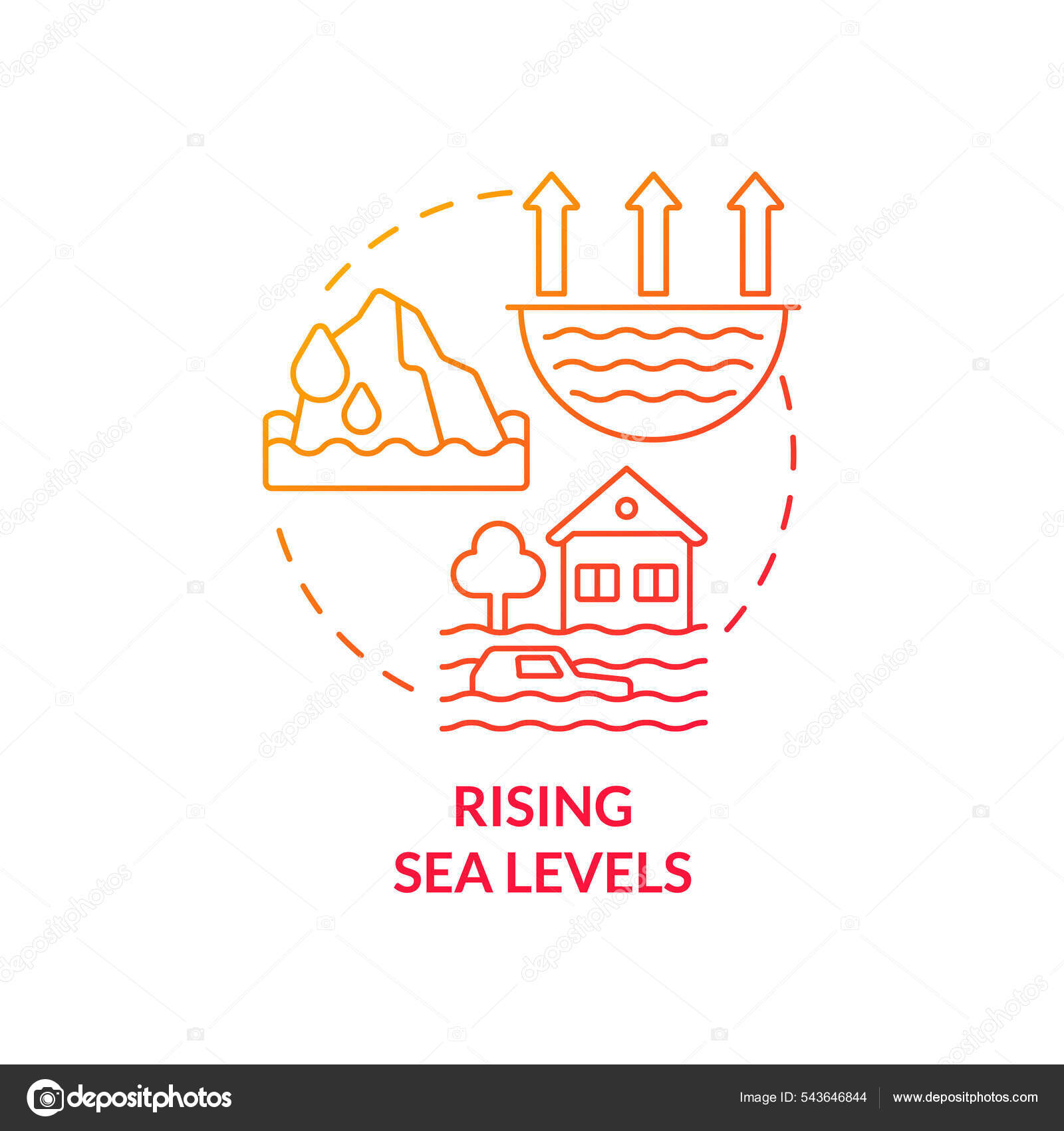 Rising Sea Levels Red Gradient Concept Icon Effects Climate Change ...