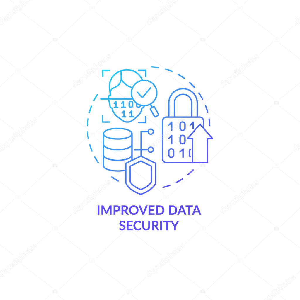 Icono de concepto de gradiente azul de seguridad de datos mejorado. Incender la ciberseguridad ...