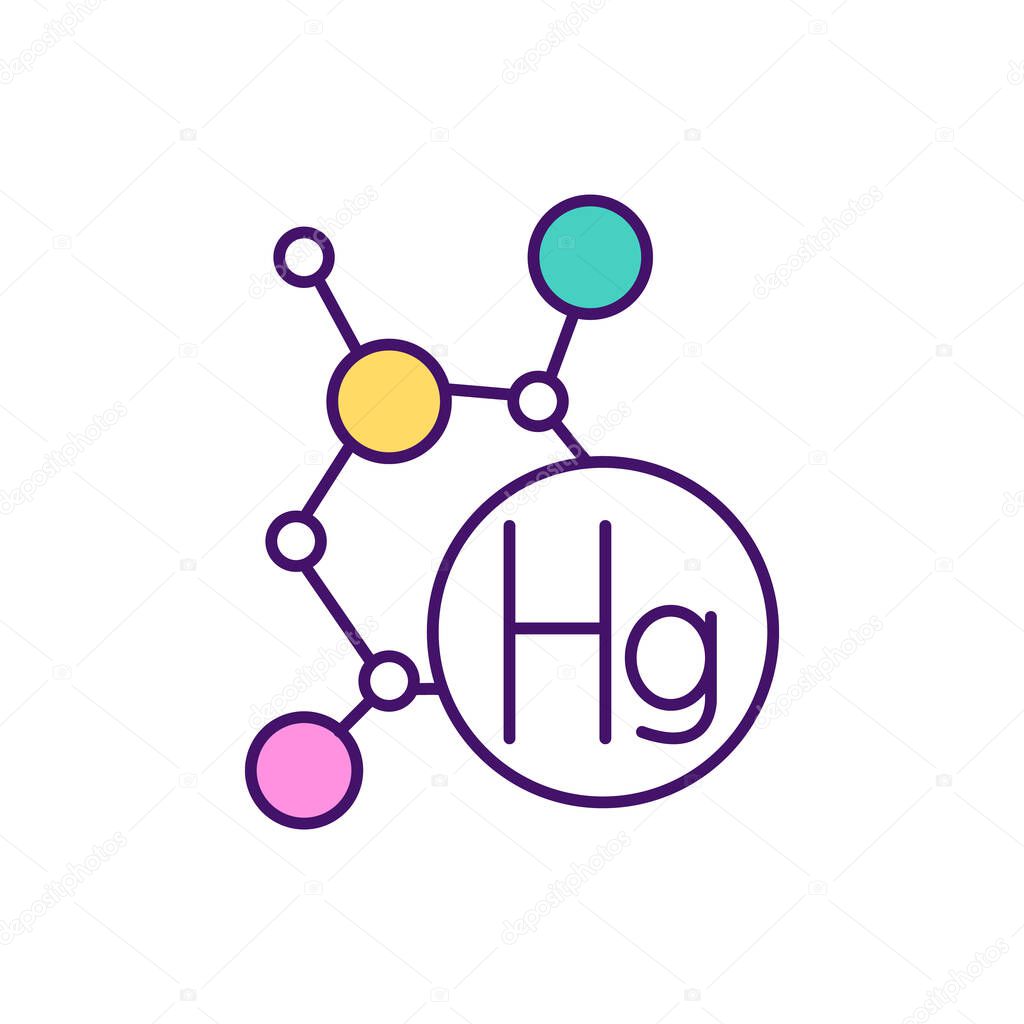Exposición a mercurio icono de color RGB. Envenenamiento por mercurio ...