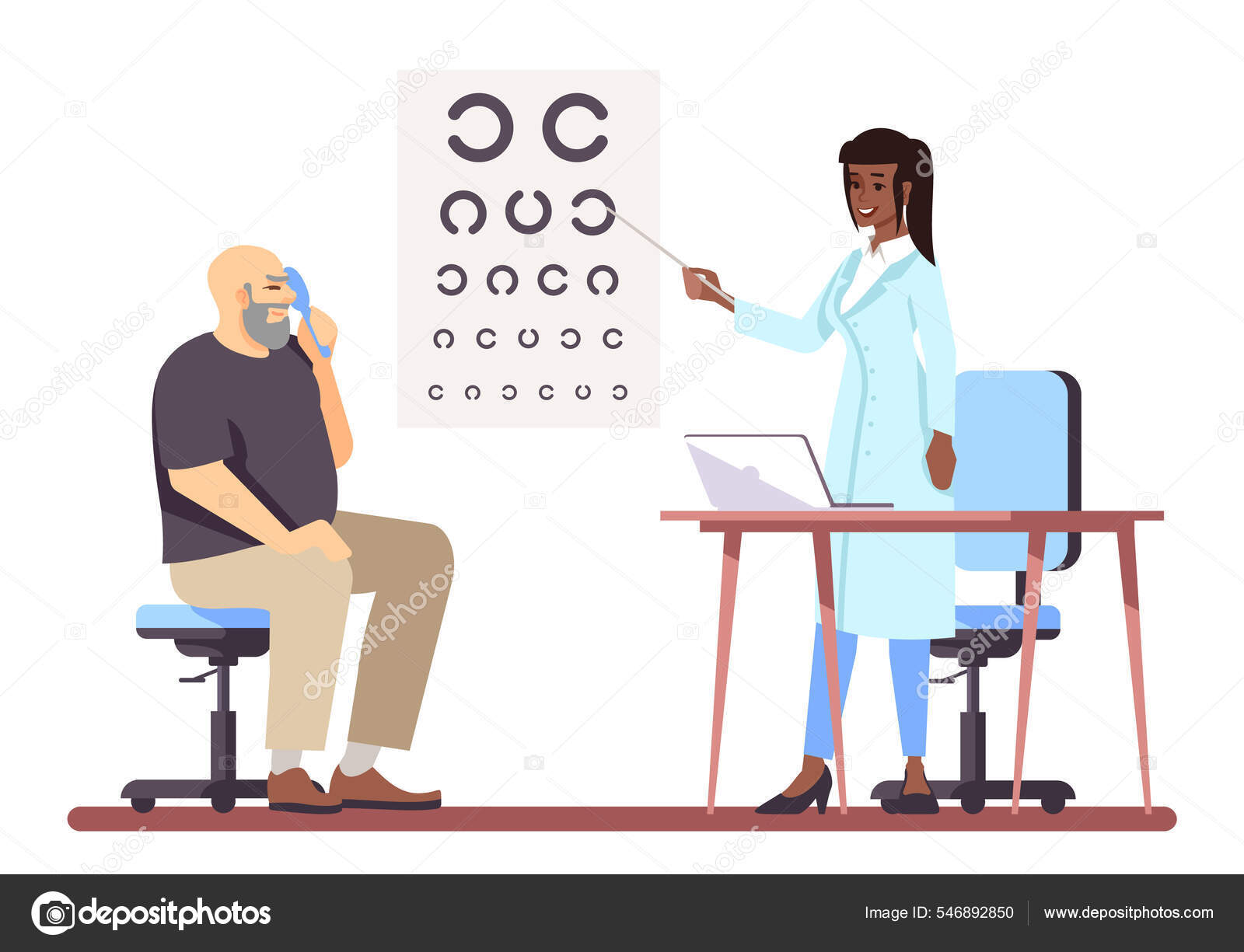 Vision Test Semi Flat Rgb Color Vector Illustration Visiting ...